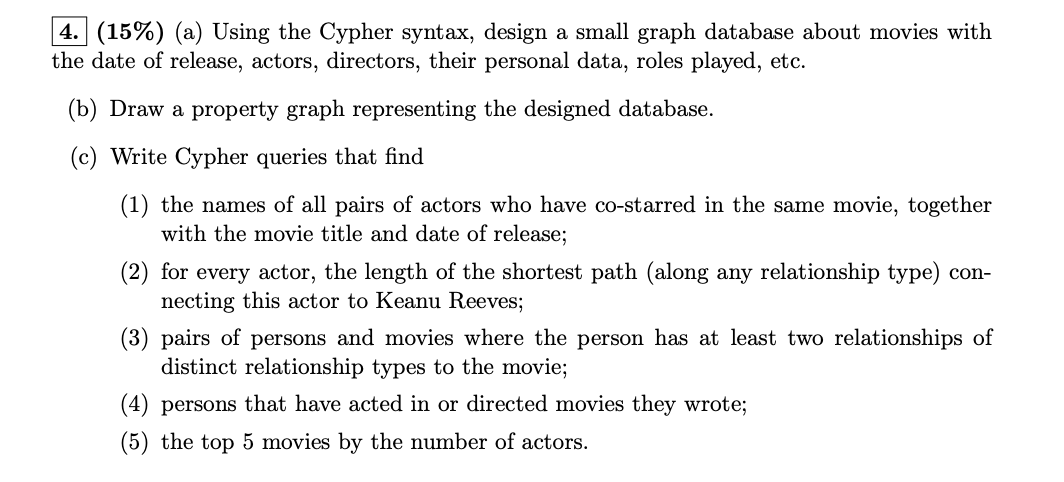 4. (15%) (a) Using the Cypher syntax, design a small | Chegg.com