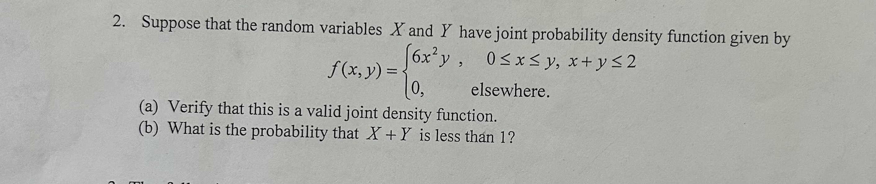Solved 2. Suppose that the random variables X and Y have | Chegg.com