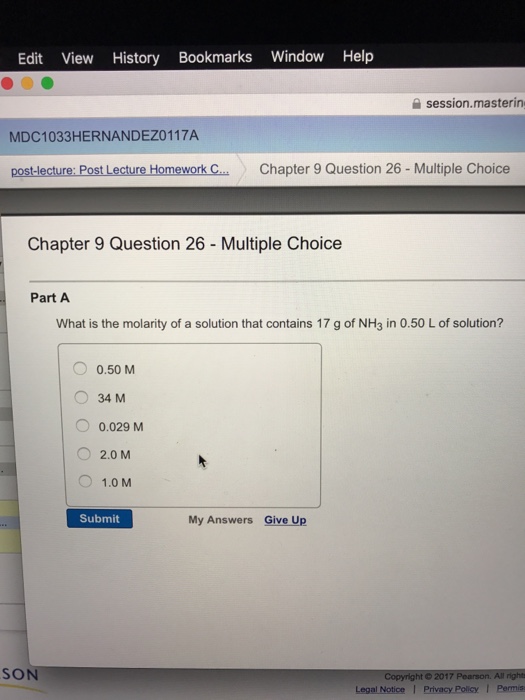 Solved What is the molarity of a solution that contains 17 g | Chegg.com