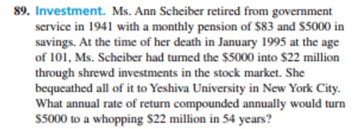 Solved 89. Investment. Ms. Ann Scheiber retired from | Chegg.com