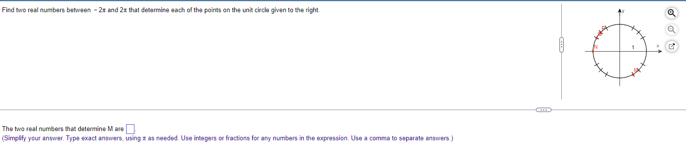 Find two real numbers between -2π ﻿and 2π ﻿that | Chegg.com