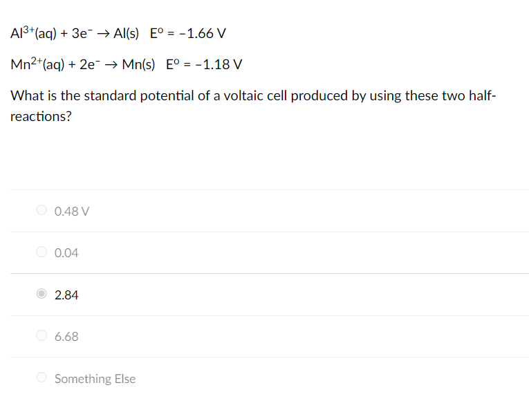 Solved Al3+(aq)+3e−→Al(s)E∘=−1.66 | Chegg.com