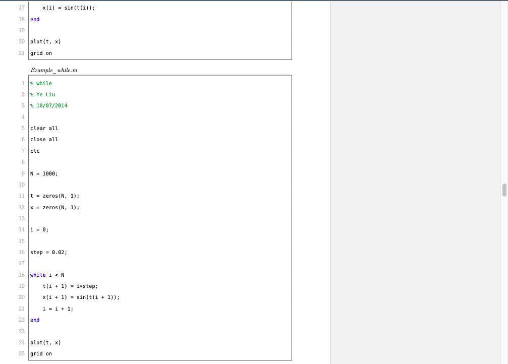 Solved Example_for.m 1 % For loop 2 % Ye Liu 3 % 10/07/2014 | Chegg.com