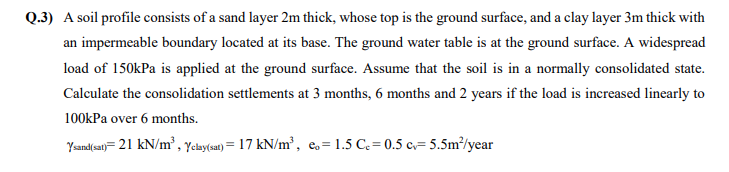 Solved Q.3) A soil profile consists of a sand layer 2 m | Chegg.com