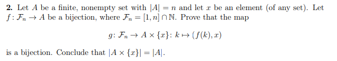 Solved 2. Let A be a finite, nonempty set with |A= n and let | Chegg.com