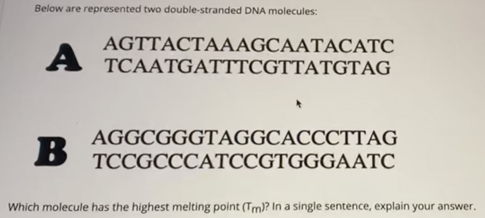 Solved Below are represented two double-stranded DNA | Chegg.com