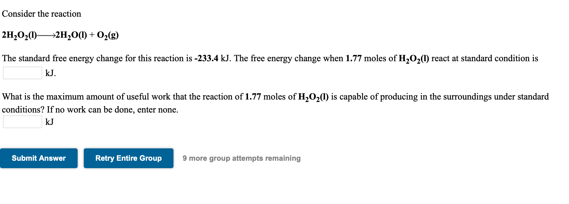 Solved Consider the reaction 2H2O2(1)—2H2O(1) + O2(g) The | Chegg.com