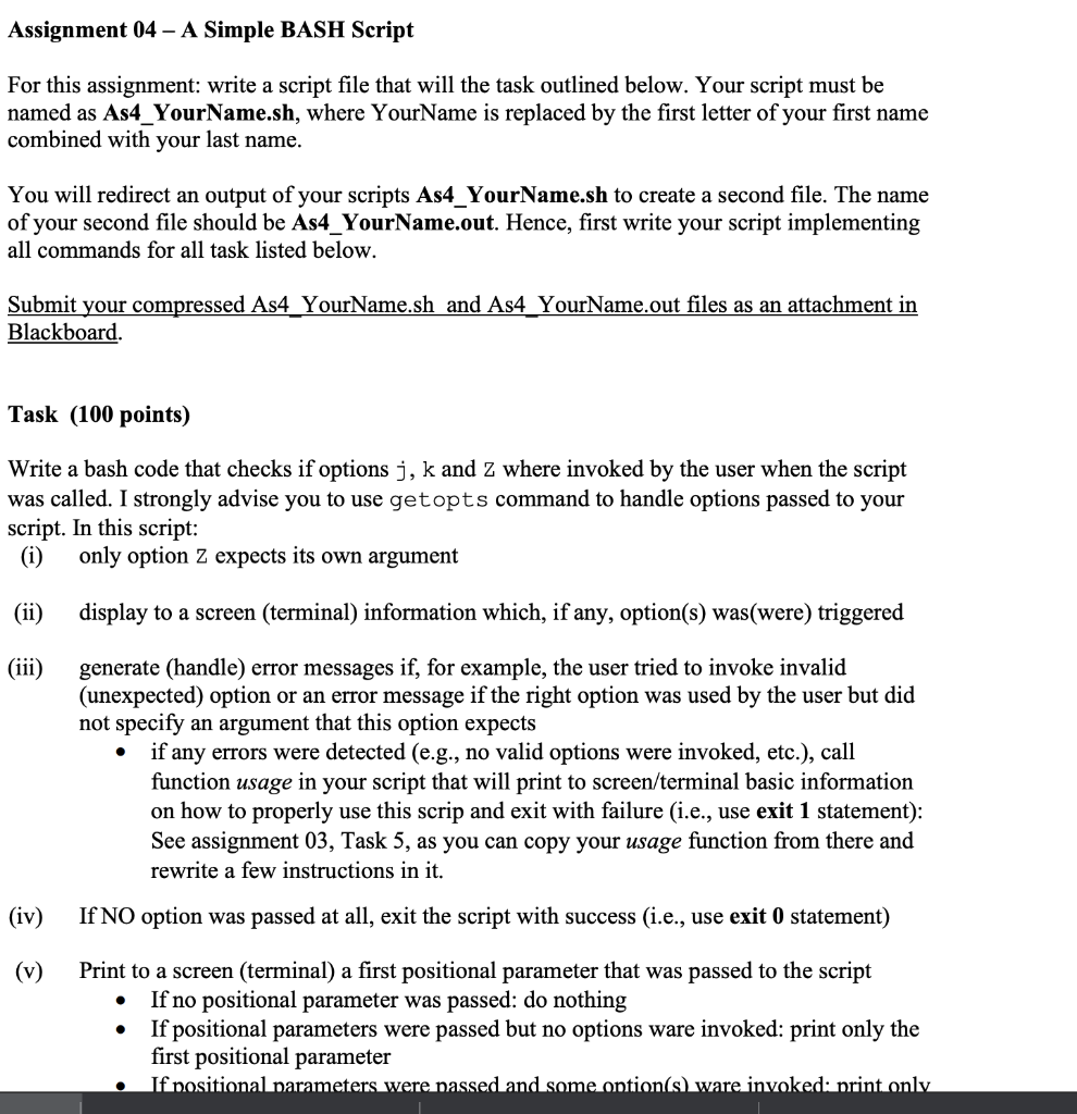 Assignment 04 - A Simple BASH Script For this | Chegg.com