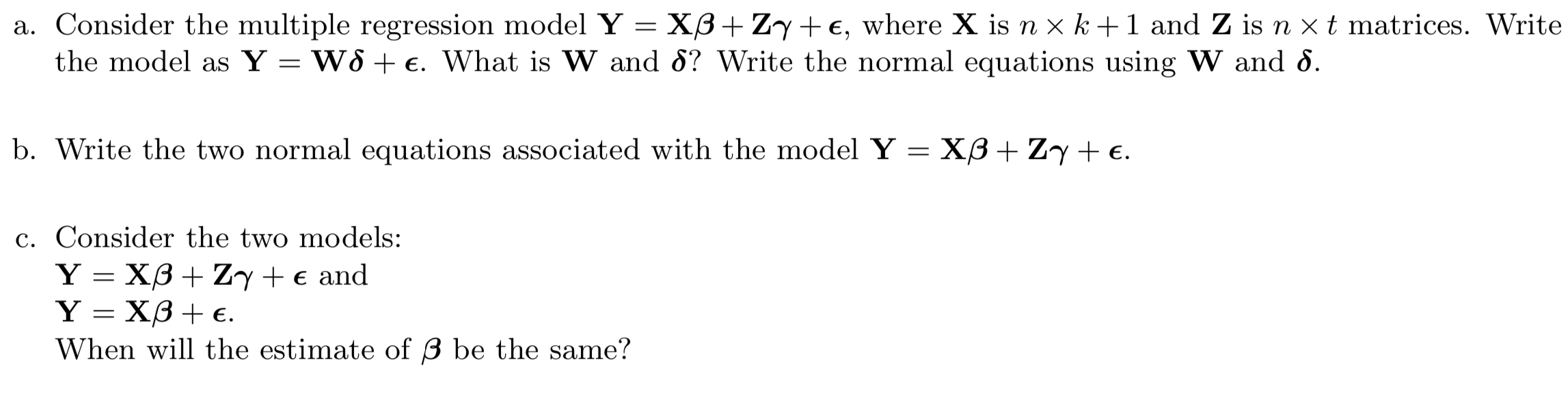 a. Consider the multiple regression model Y = XB+ | Chegg.com