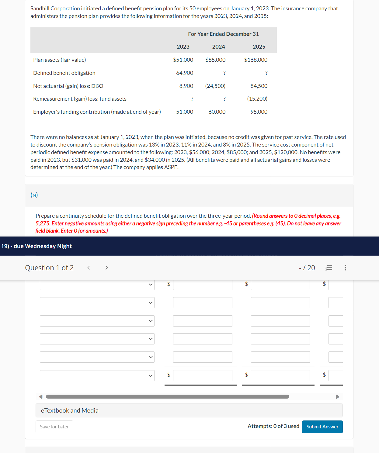 Solved Sandhill Corporation initiated a defined benefit | Chegg.com