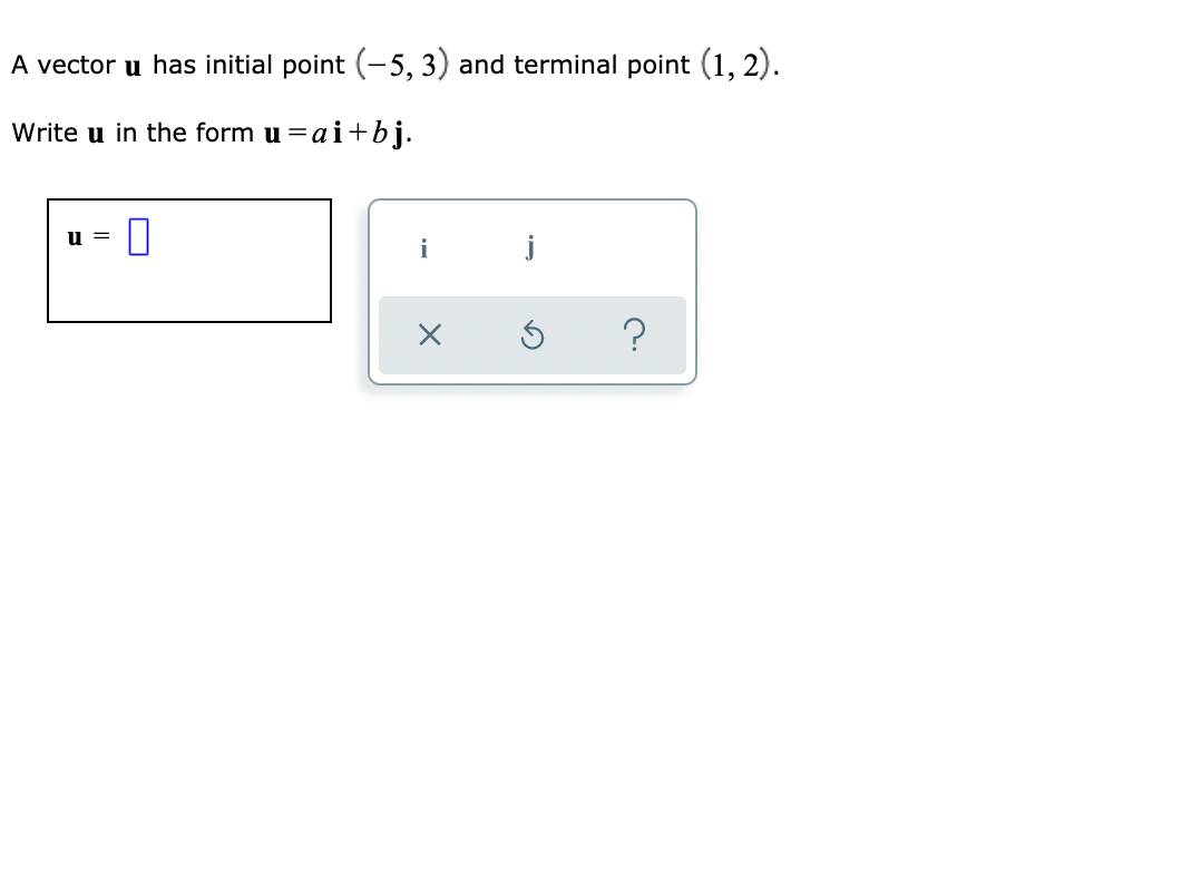 Solved A vector u has initial point (-5,3) and terminal | Chegg.com