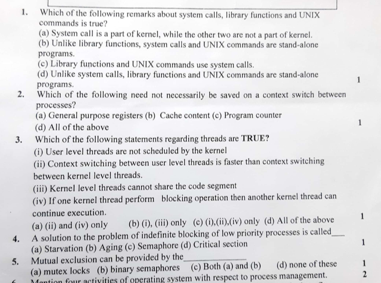 Solved 1. Which of the following remarks about system calls, | Chegg.com