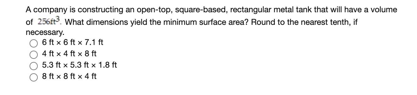Solved A company is constructing an open-top, square-based, | Chegg.com