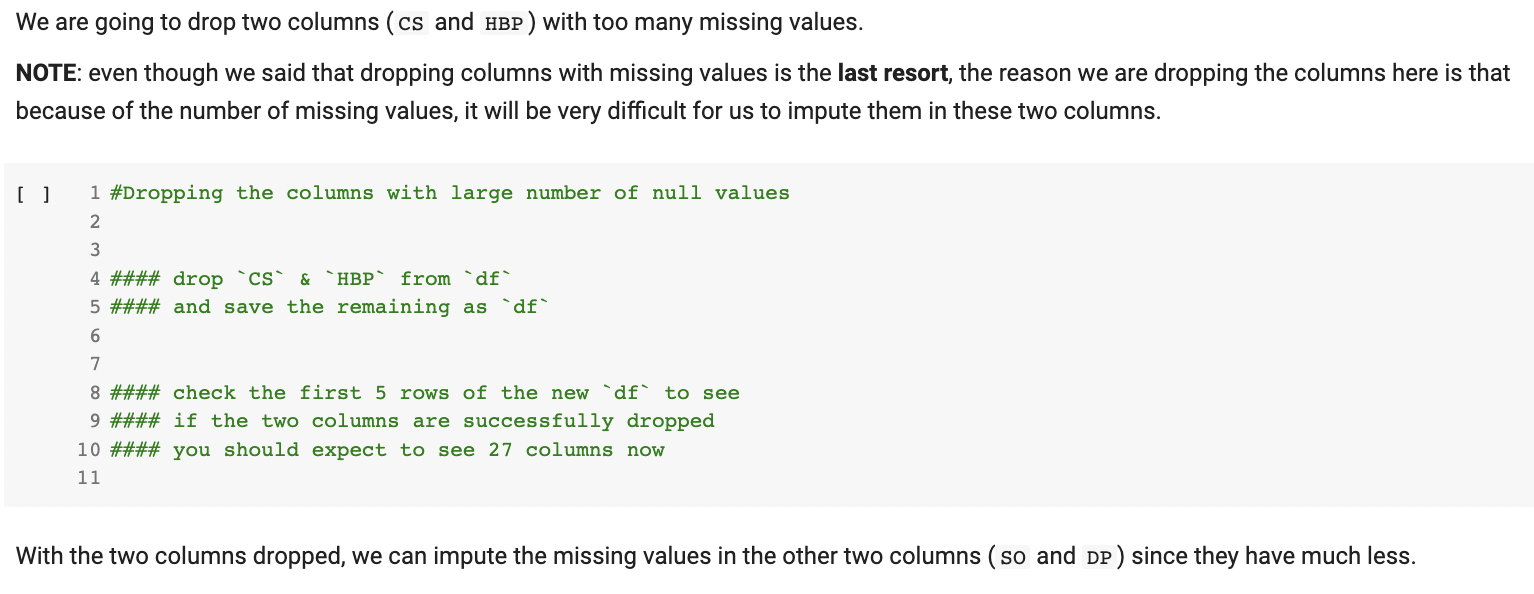 Solved Handling Missing Values 2 of the columns have a | Chegg.com