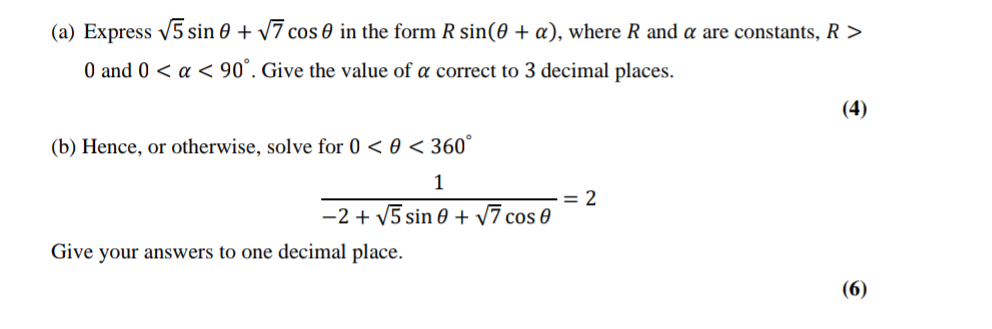 Solved (a) Express 5sinθ+7cosθ in the form Rsin(θ+α), where | Chegg.com