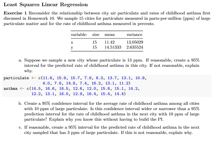 Solved Least Squares Linear RegressionExercise 1 ﻿Reconsider | Chegg.com