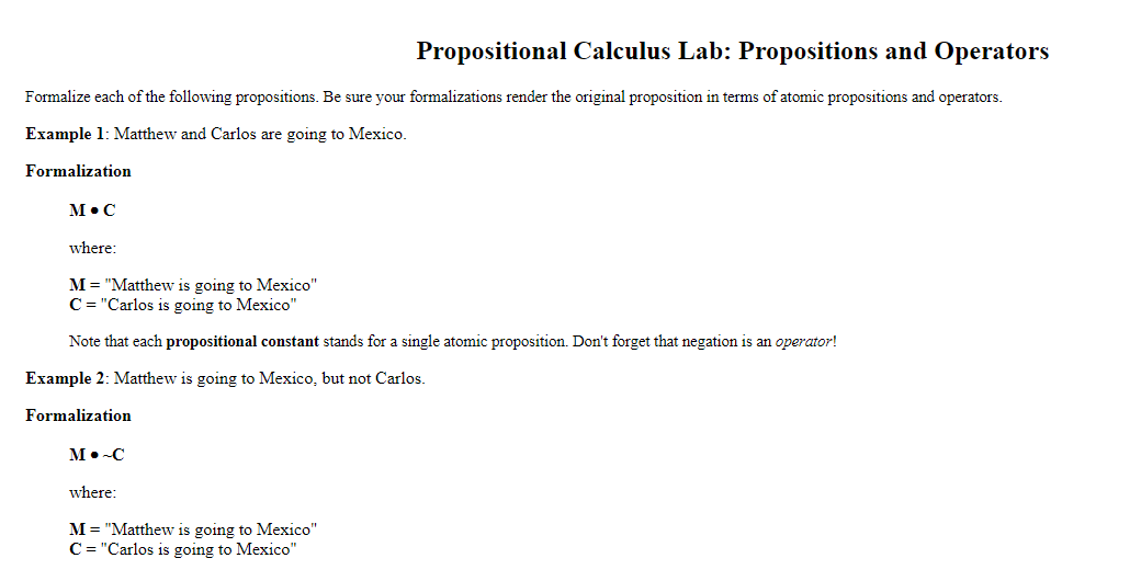 Solved Propositional Calculus Lab: Propositions and | Chegg.com