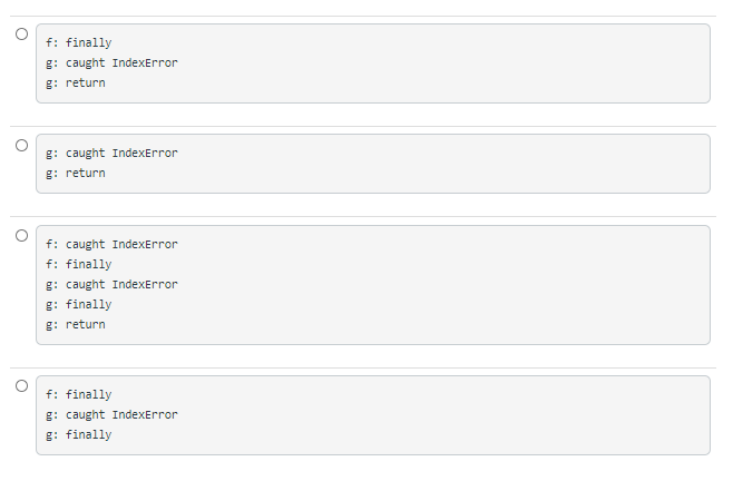 Solved Consider these Python functions: def f(): try: # code | Chegg.com