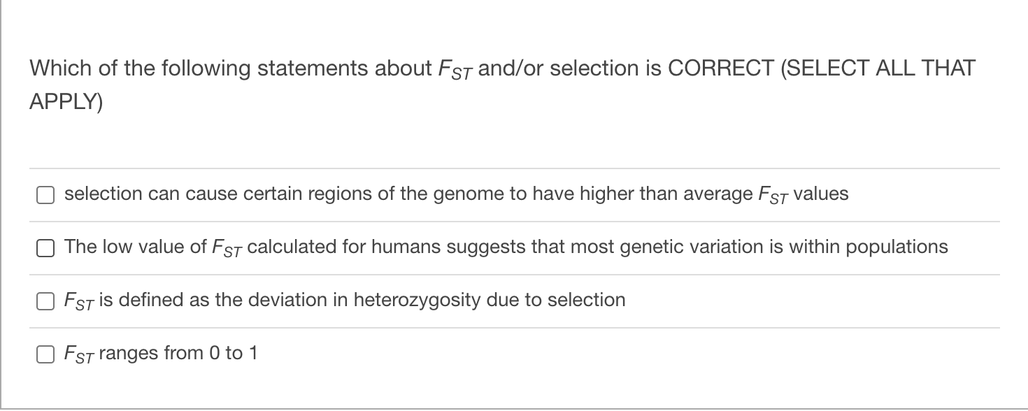 Solved Which of the following statements about Fst and/or | Chegg.com