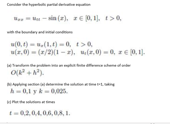 Solved Consider the hyperbolic partial derivative equation | Chegg.com
