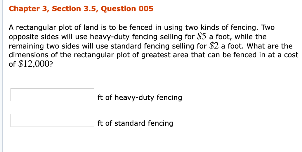 Solved Chapter 3, Section 3.5, Question 005 A rectangular | Chegg.com
