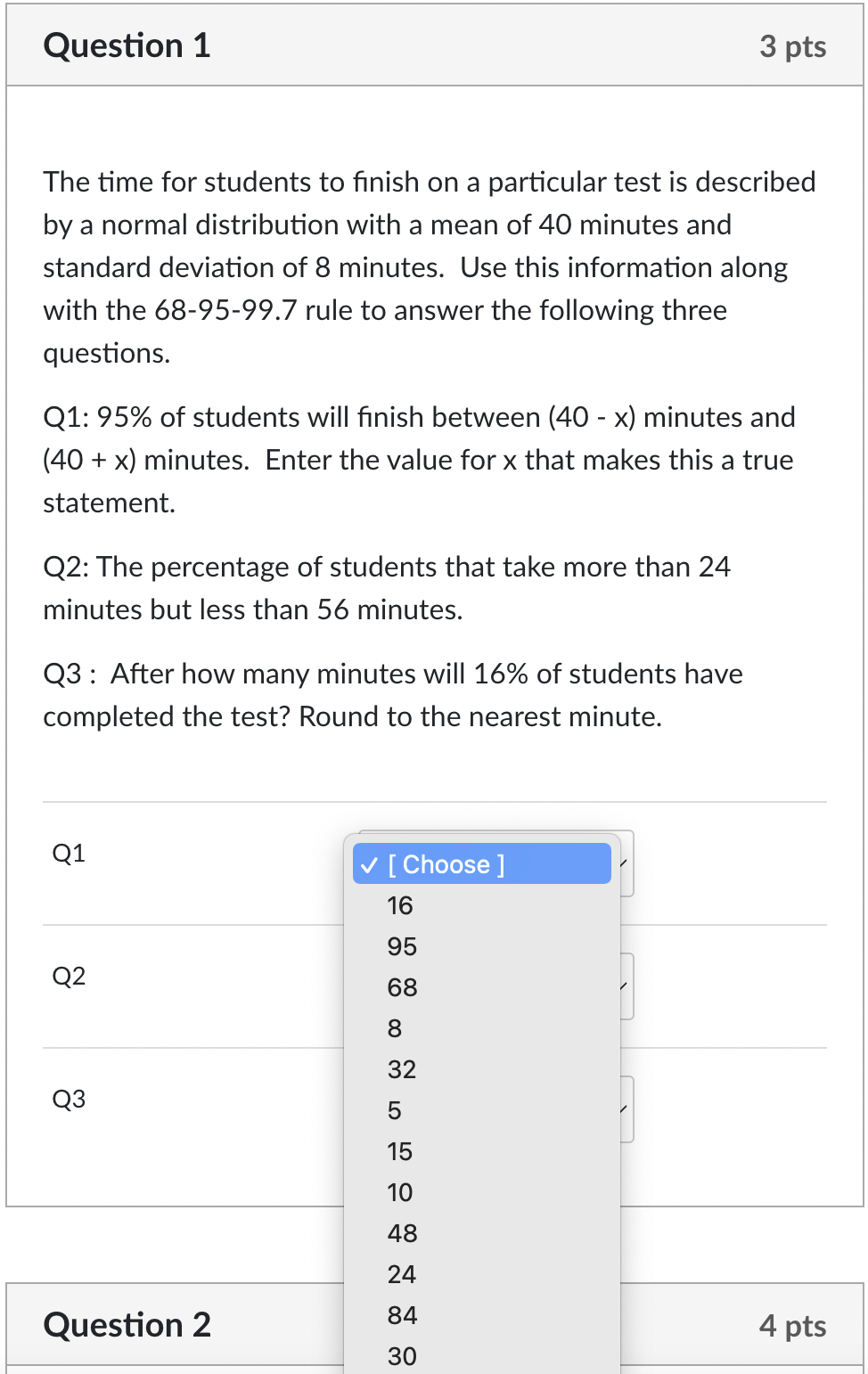 Solved The time for students to finish on a particular test | Chegg.com