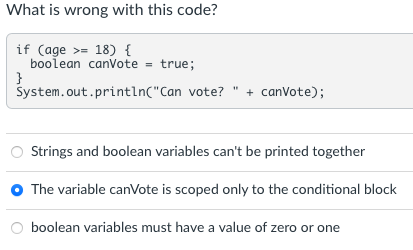 Solved What is wrong with this code? if (age >= 18) { | Chegg.com