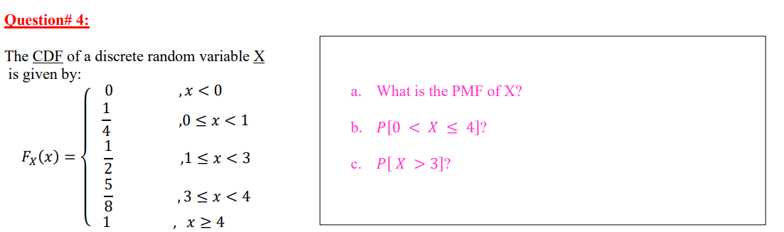 Solved Question# 4: The CDF of a discrete random variable X | Chegg.com