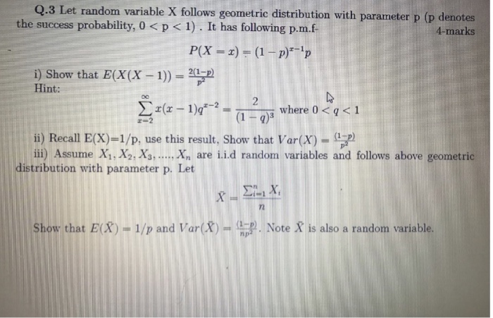 Solved Let random variable X follows geometric distribution | Chegg.com