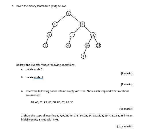 Solved 2 Given The Binary Search Tree Bst Below Redraw 