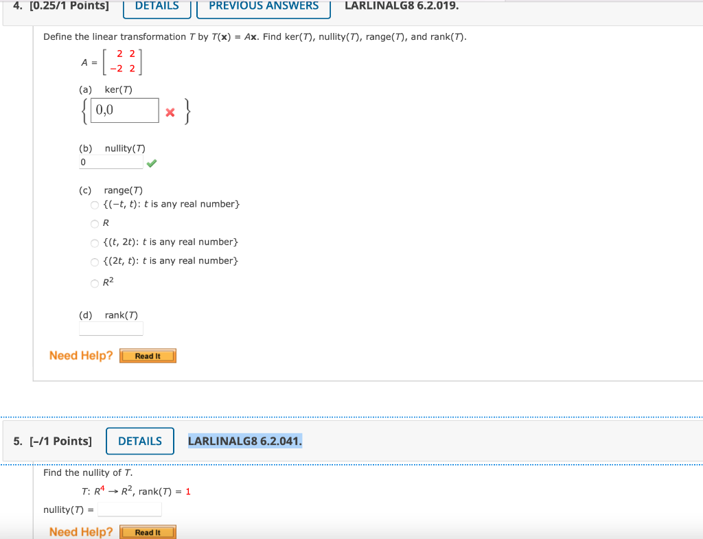 Solved Define the linear transformation T by T(x)=Ax. | Chegg.com
