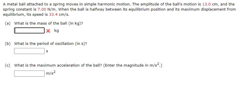 Solved A metal ball attached to a spring moves in simple | Chegg.com