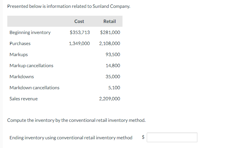 Solved Ending inventory using conventional retail inventory | Chegg.com