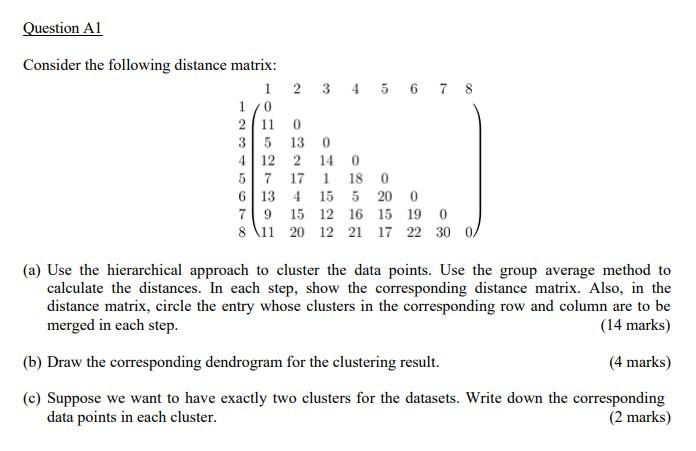 Solved Question Al Consider the following distance matrix: 1 | Chegg.com