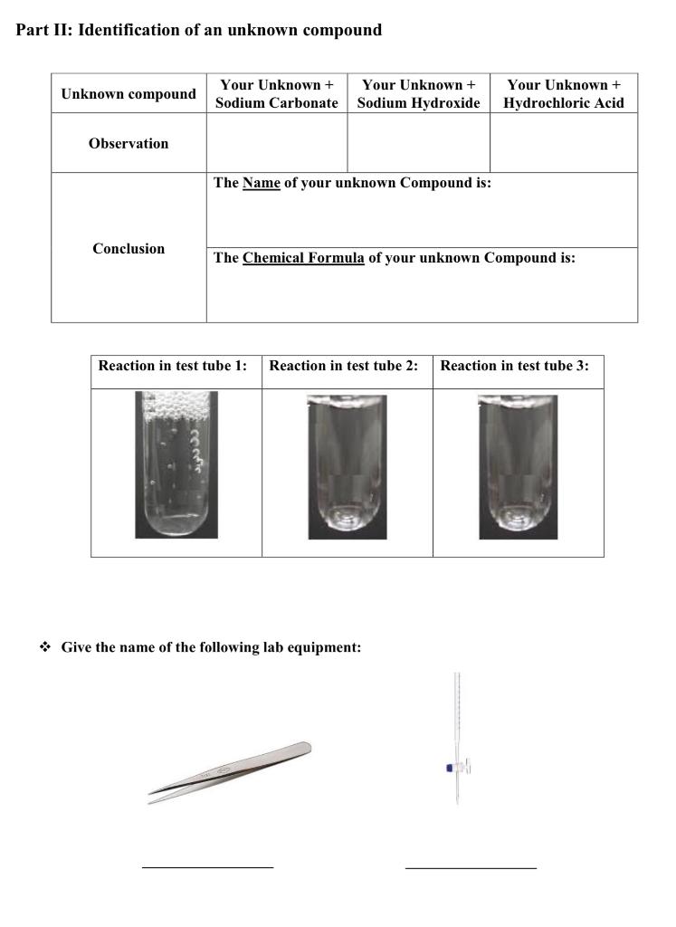 Solved Part II: Identification of an unknown compound | Chegg.com