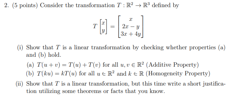 Solved 2. (5 points) Consider the transformation T:R2 + R3 | Chegg.com