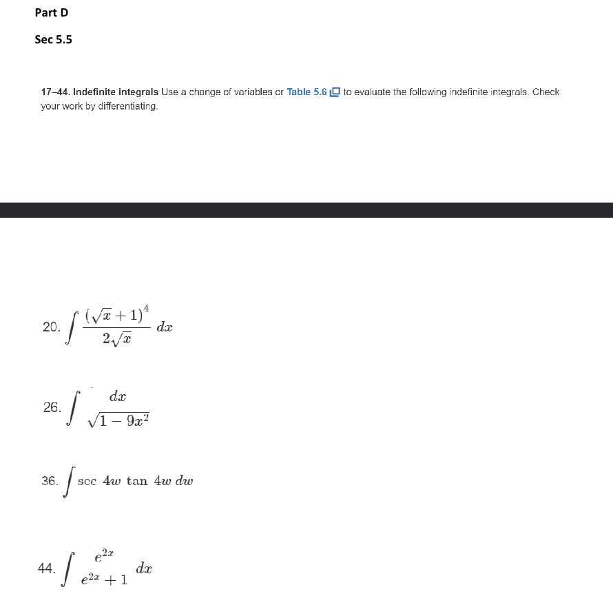 Solved Part DSec5.517-44. ﻿Indefinite integrals Use a change | Chegg.com