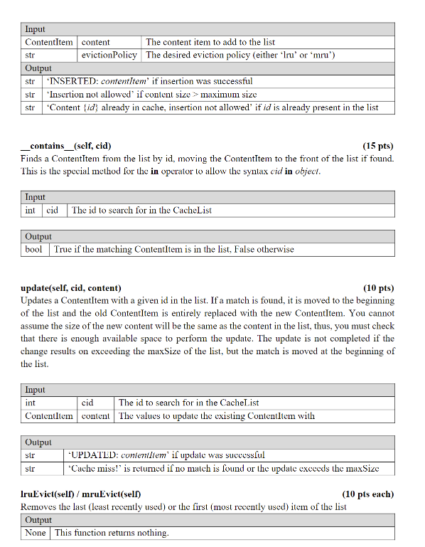 Solved Section 3: The CacheList class The CacheList class | Chegg.com
