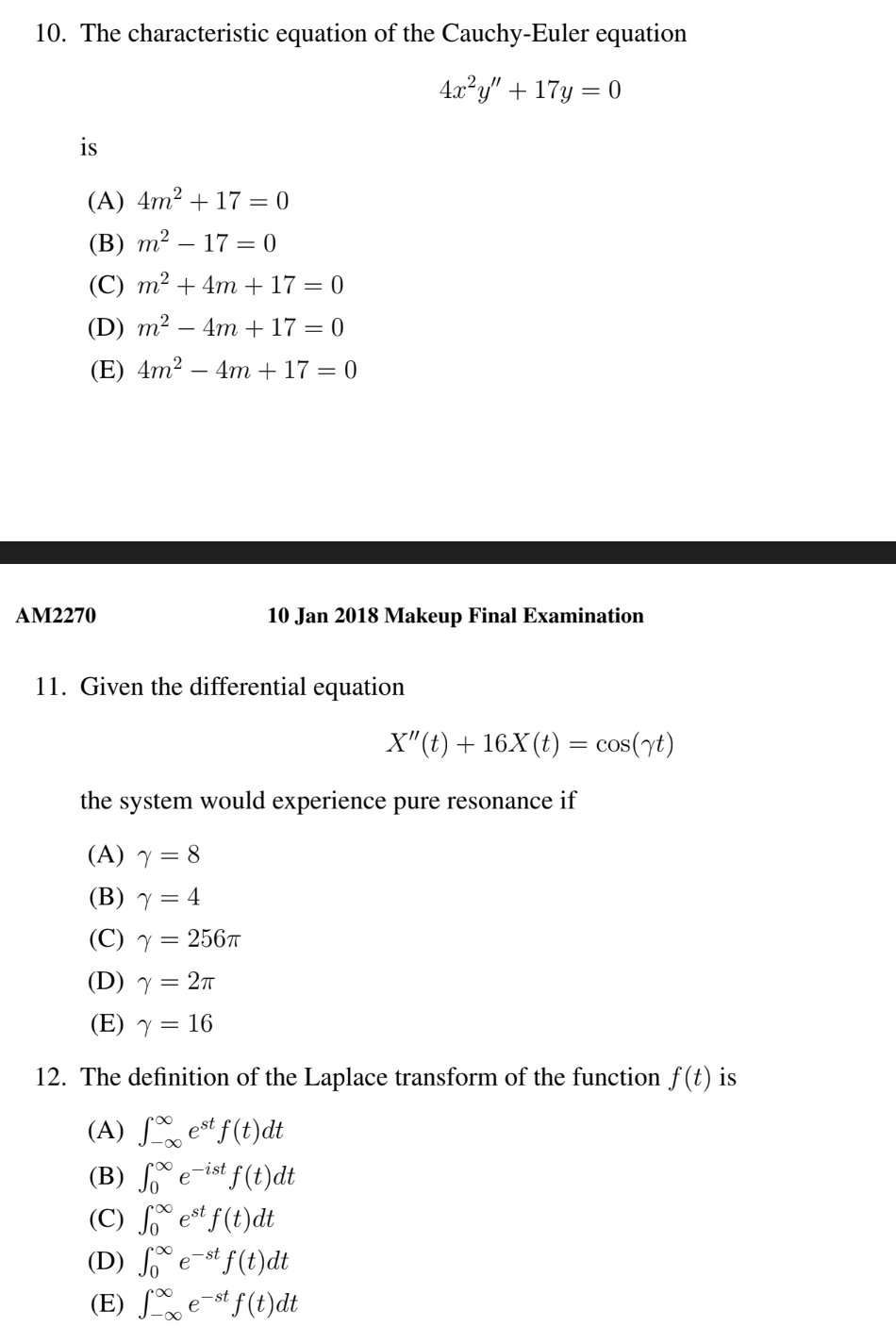 Solved 10 The Characteristic Equation Of The Cauchy Euler