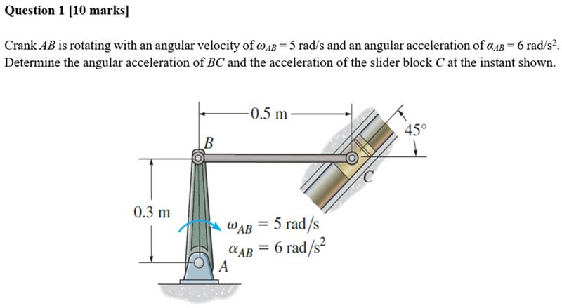 Solved Question 1 [10 ﻿marks]Crank AB is ﻿rotating with an | Chegg.com
