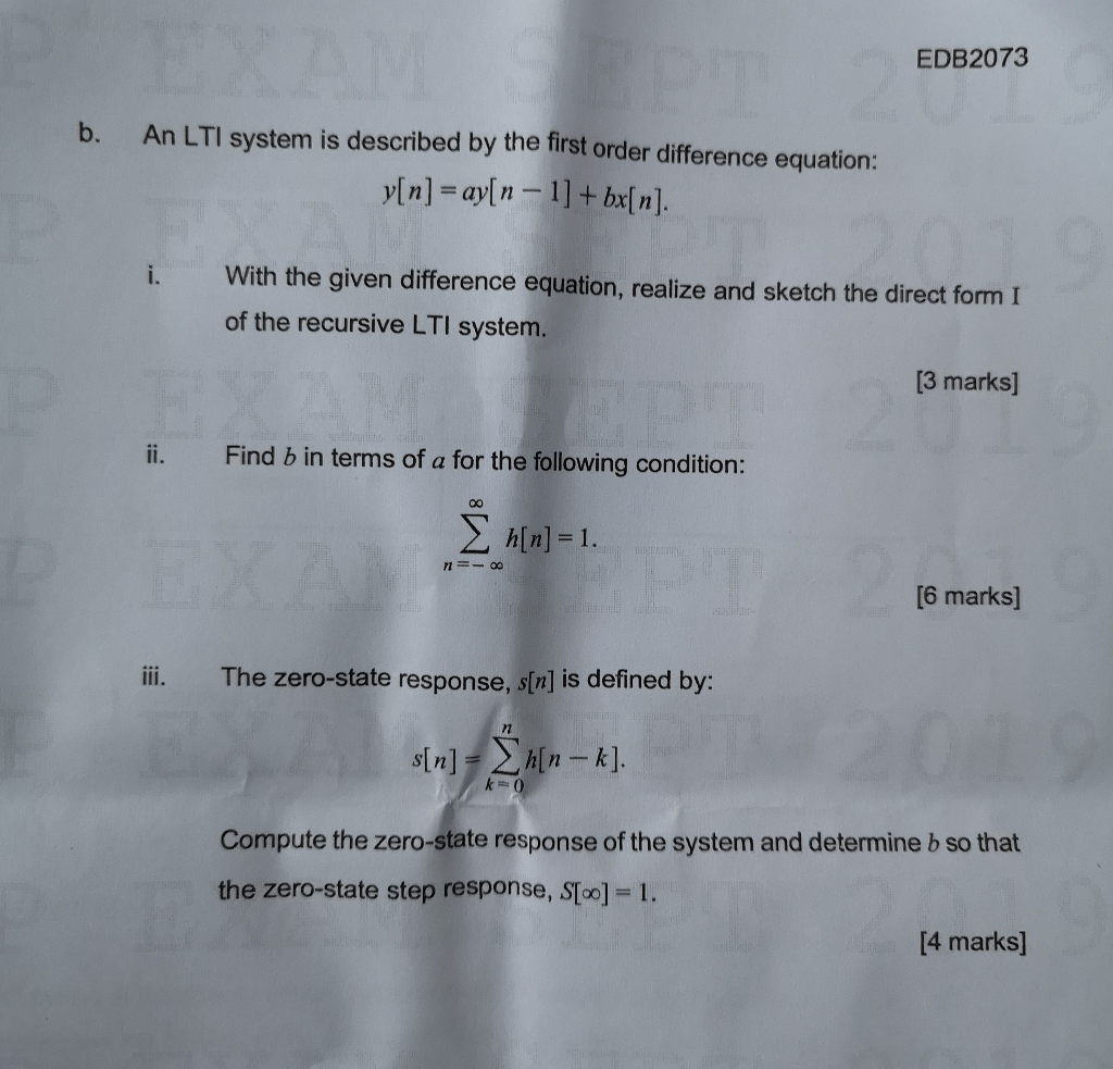 Solved EDB2073 b. An LTI system is described by the first | Chegg.com