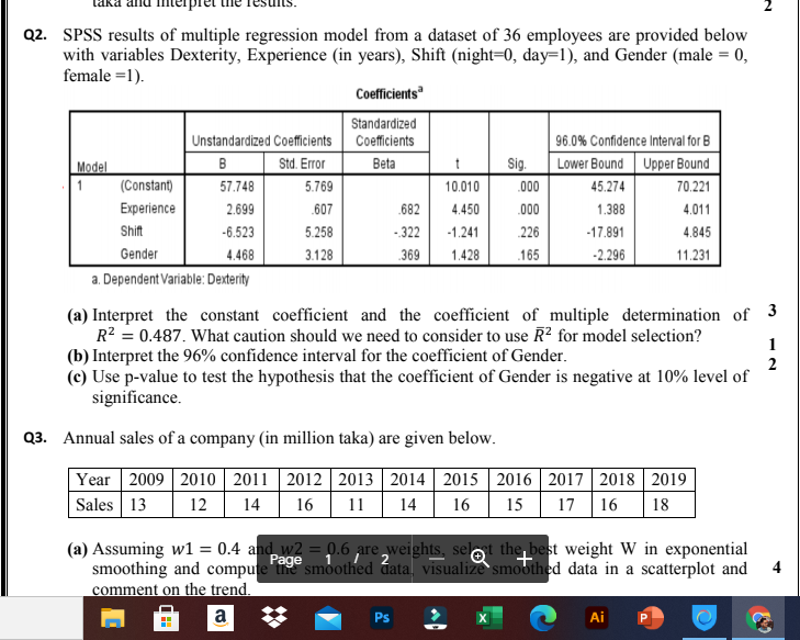 Solved B 1 Q2. SPSS results of multiple regression model | Chegg.com