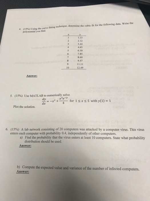 Solved fitting technique, determine the cubic fit for the | Chegg.com