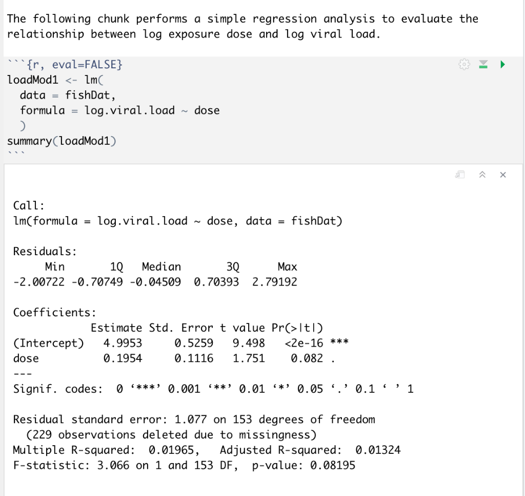 Solved The following chunk performs a simple regression | Chegg.com