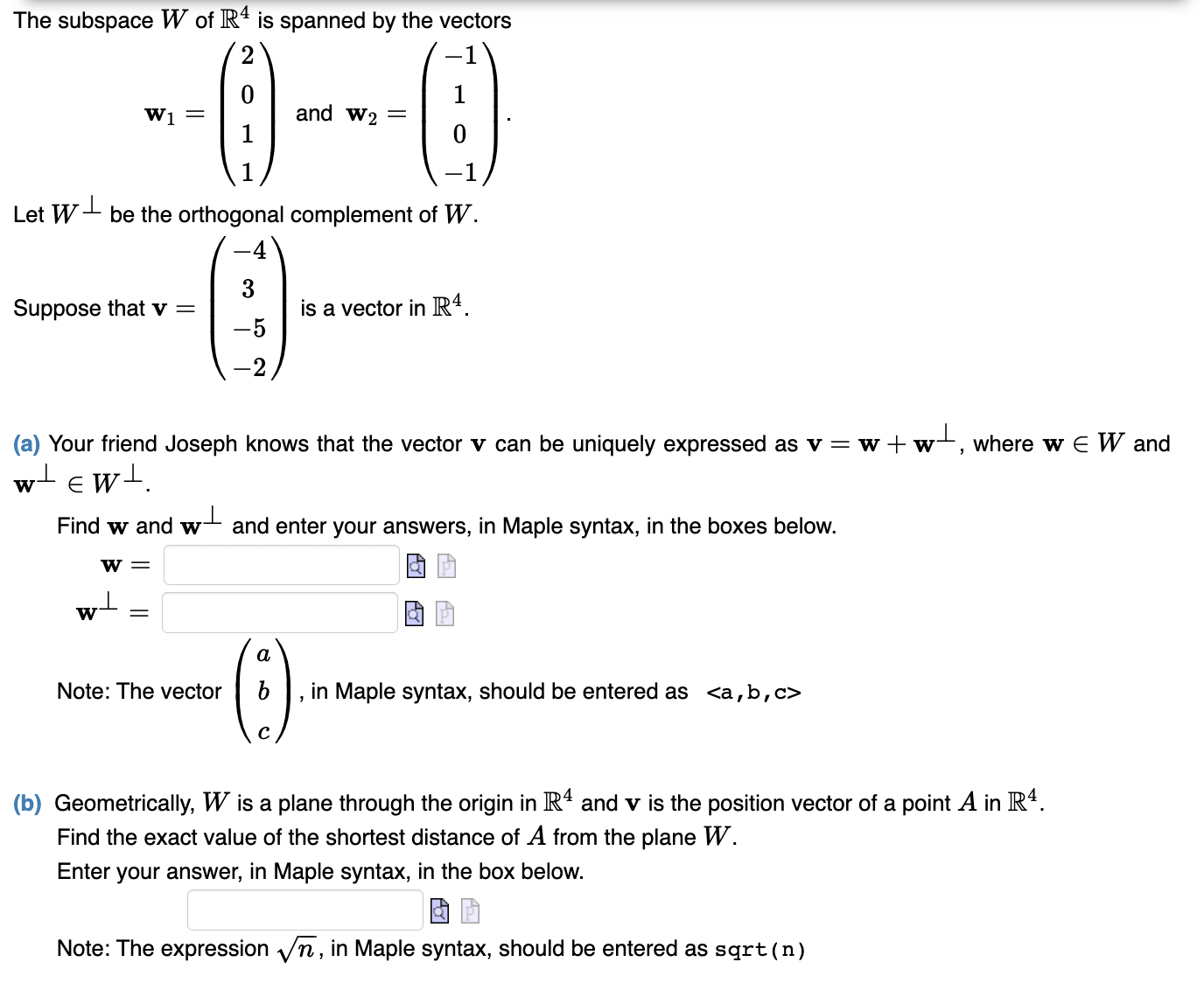 Solved The subspace \\( W \\) of \\( \\mathbb{R}^{4} \\) is | Chegg.com