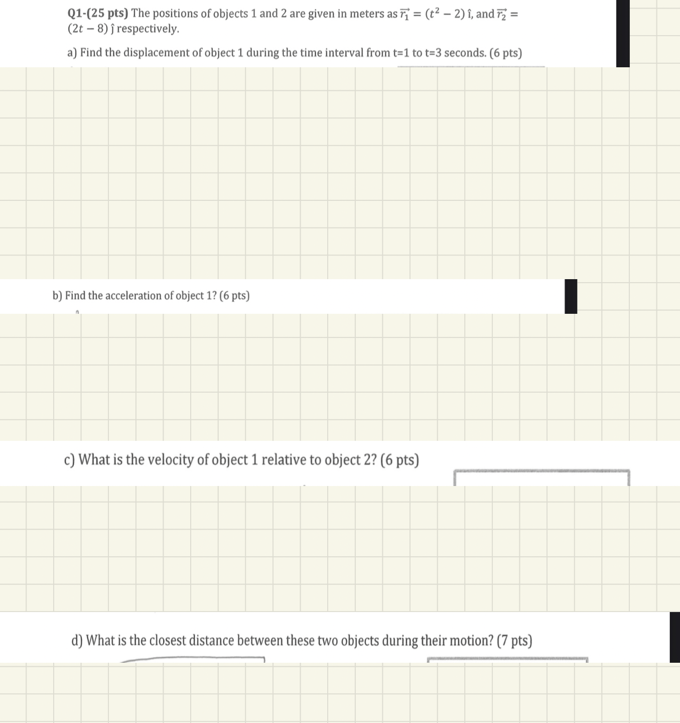 Solved Q1-(25 pts) The positions of objects 1 and 2 are | Chegg.com