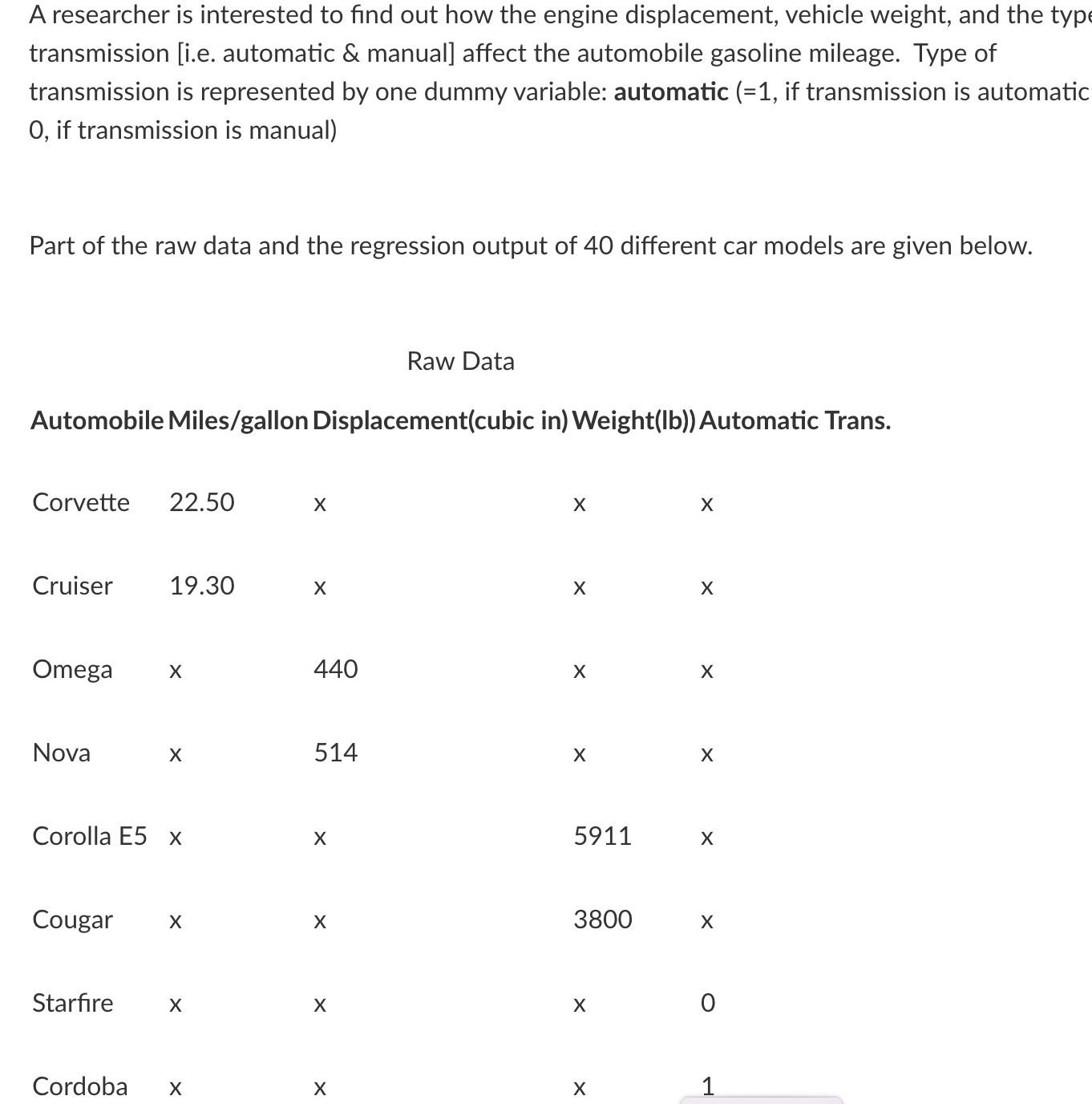 Solved A researcher is interested to find out how the engine | Chegg.com