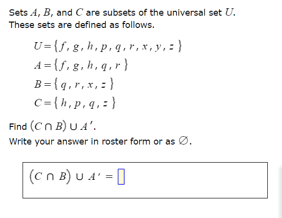 Solved Sets A,B, and C are subsets of the universal set U. | Chegg.com