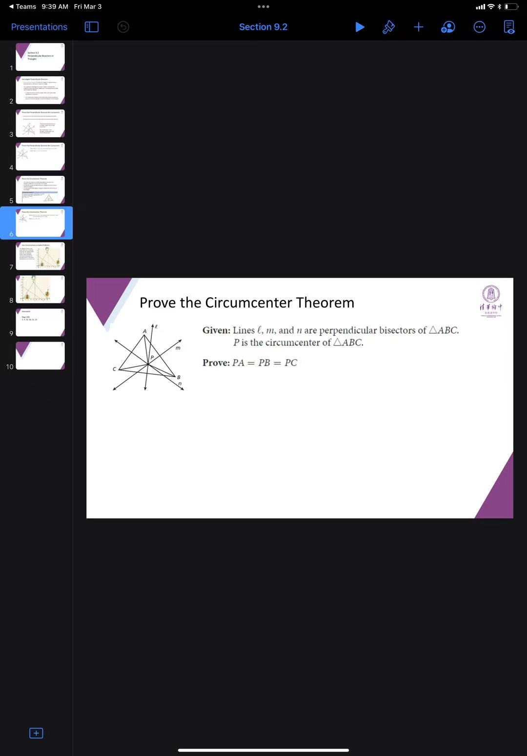 Solved Prove the Circumcenter Theorem Given: Lines ℓ,m, and | Chegg.com
