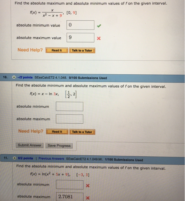 Solved Find The Absolute Maximum And Absolute Minimum Values